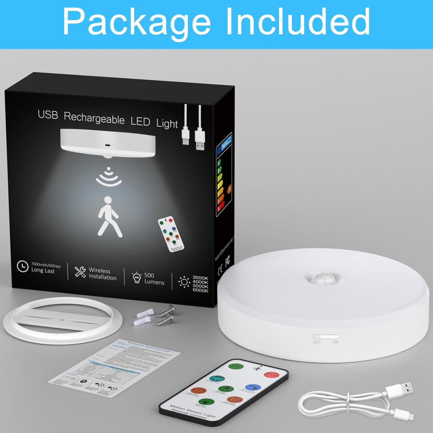 TOOWELL Rechargeable Motion Sensor Light with Remote, Battery Operated ...